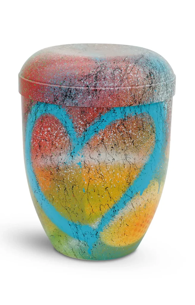 Bio Urne mit Herz - Graffiti Urne von einem Künstler - Unikat